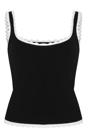 Petite Black Knitted Scallop Edge Scoop Tank Top | Petite | PLT