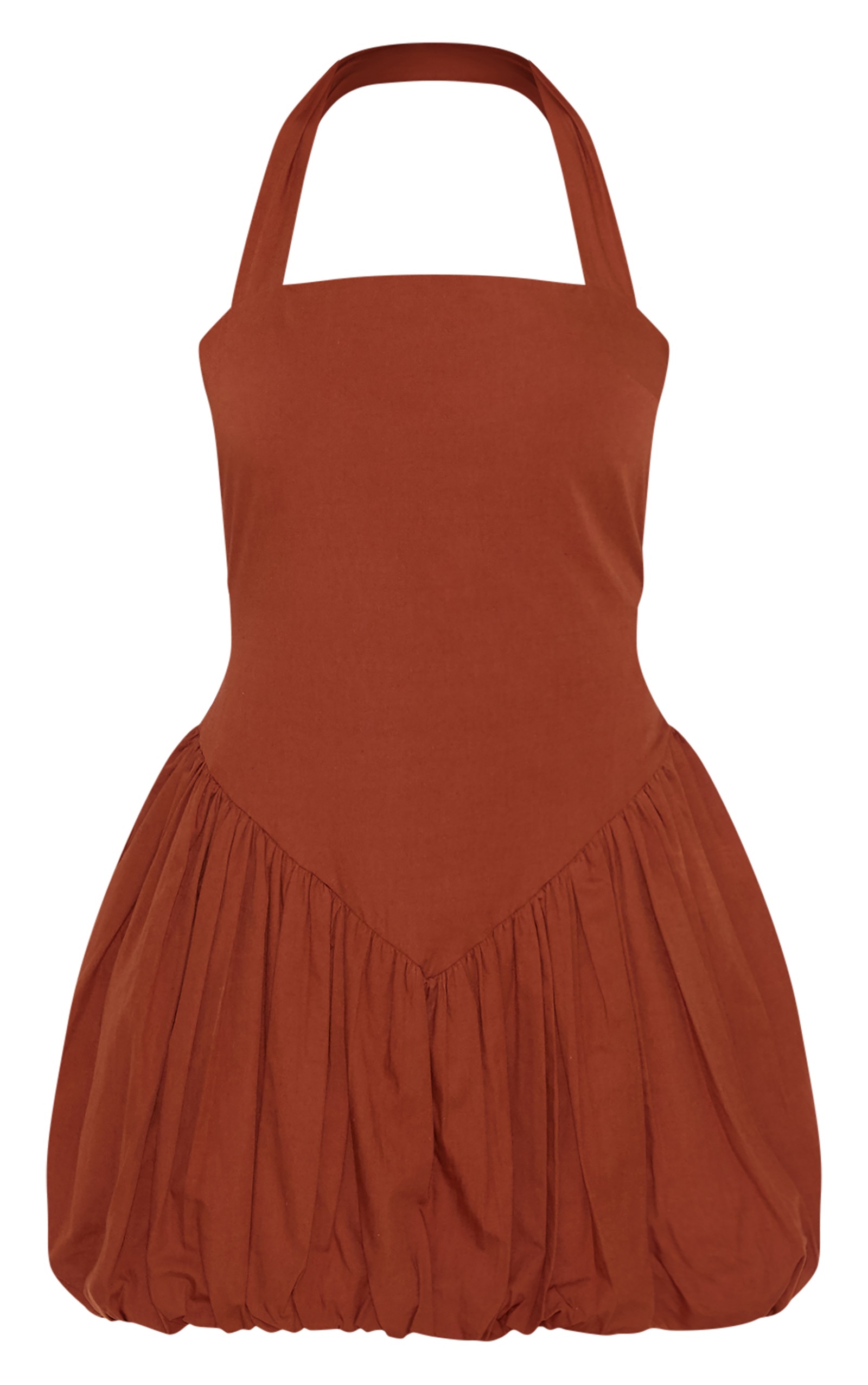 Chestnut Halterneck Puffball Dress | Dresses | PrettyLittleThing USA