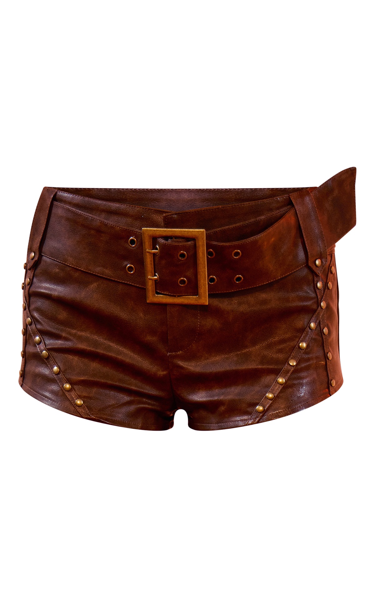 Chocolate Faux Leather Studded Belted Hot Pants | Bottoms ...