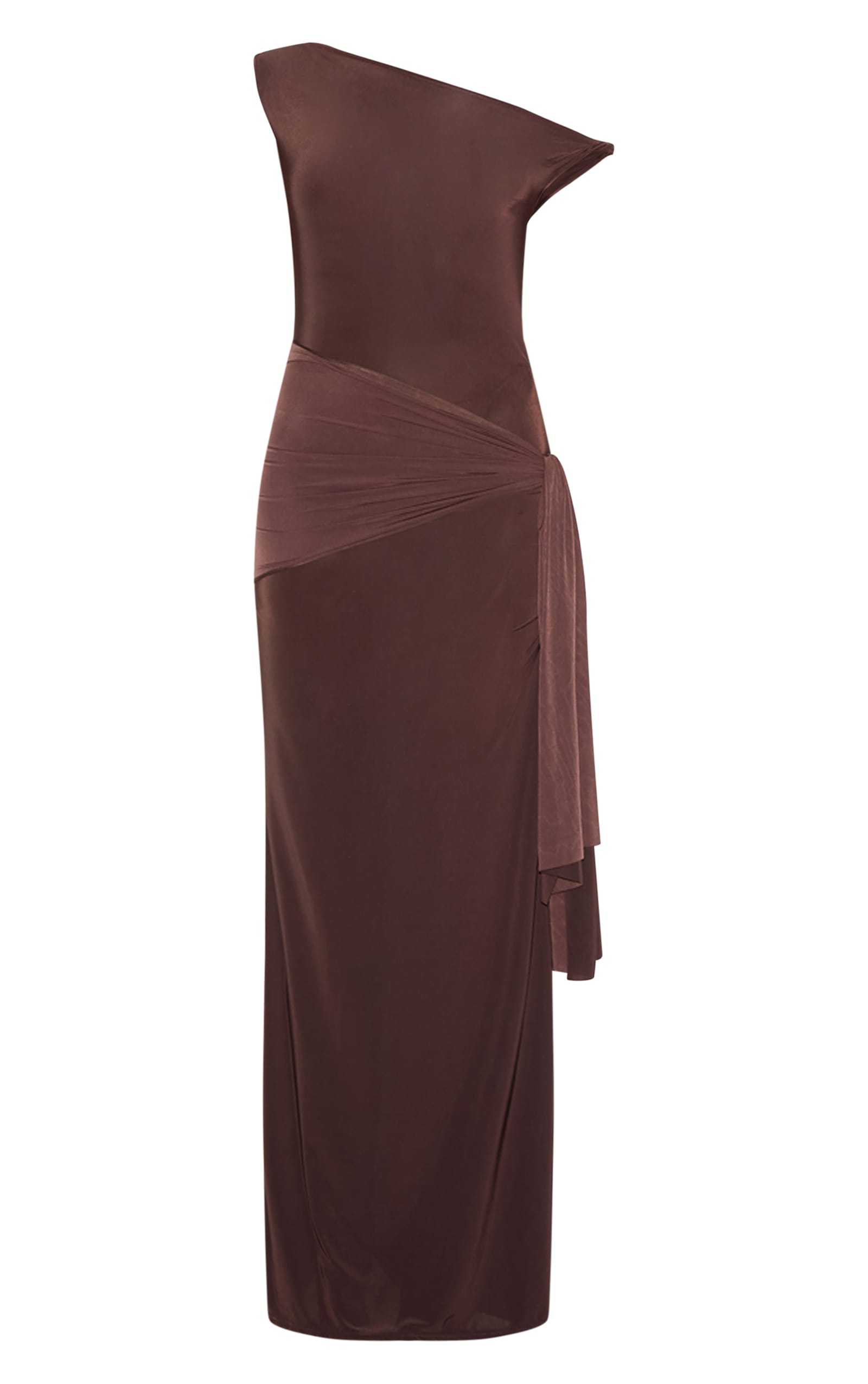 Robe Longue Moulante Chocolat À Épaule Dénudée Et Détail Drapé | Robes ...