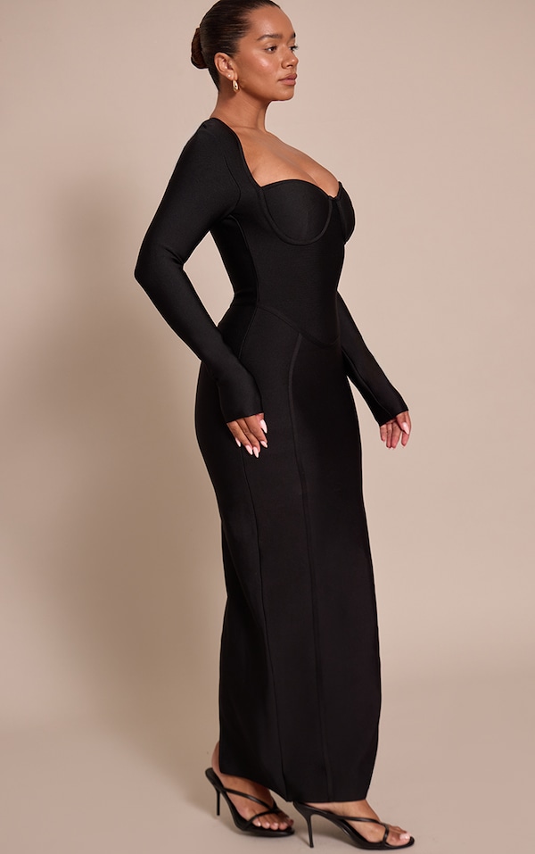 Shape Black Bandage Long Sleeve Corset Maxi Dress | Shape | PLT USA