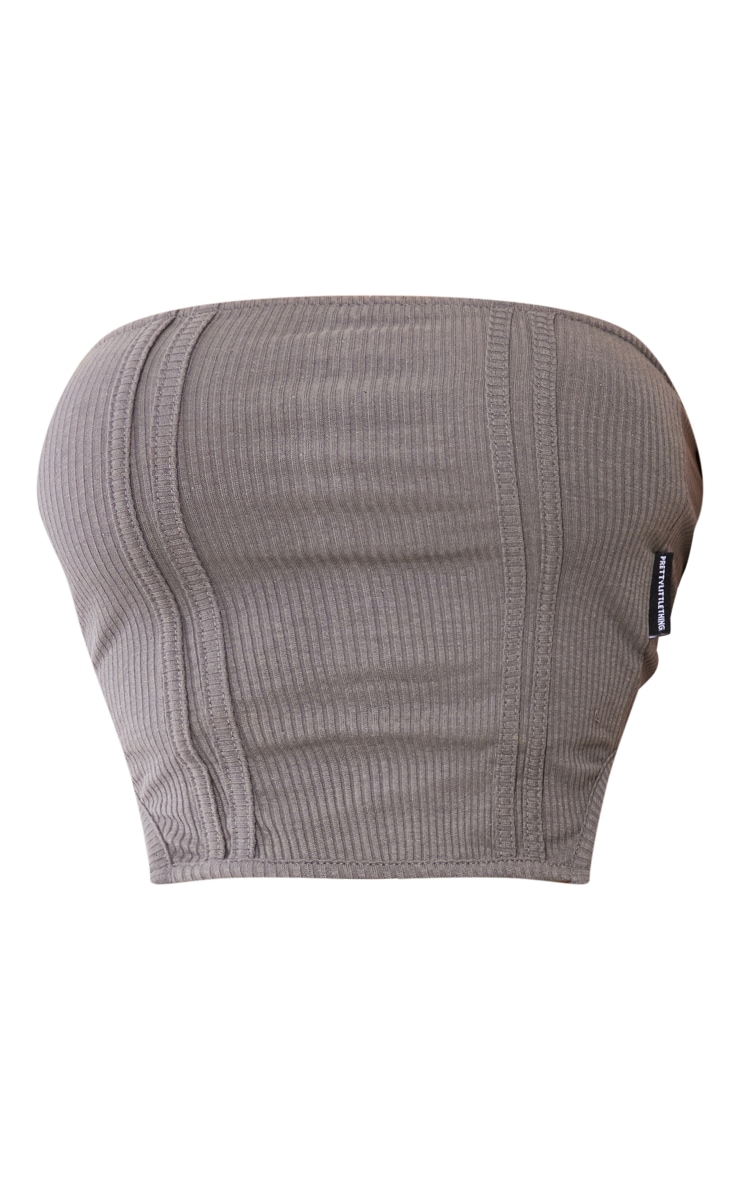 Charcoal Woven Tab Rib Tube Top | Tops | PrettyLittleThing USA