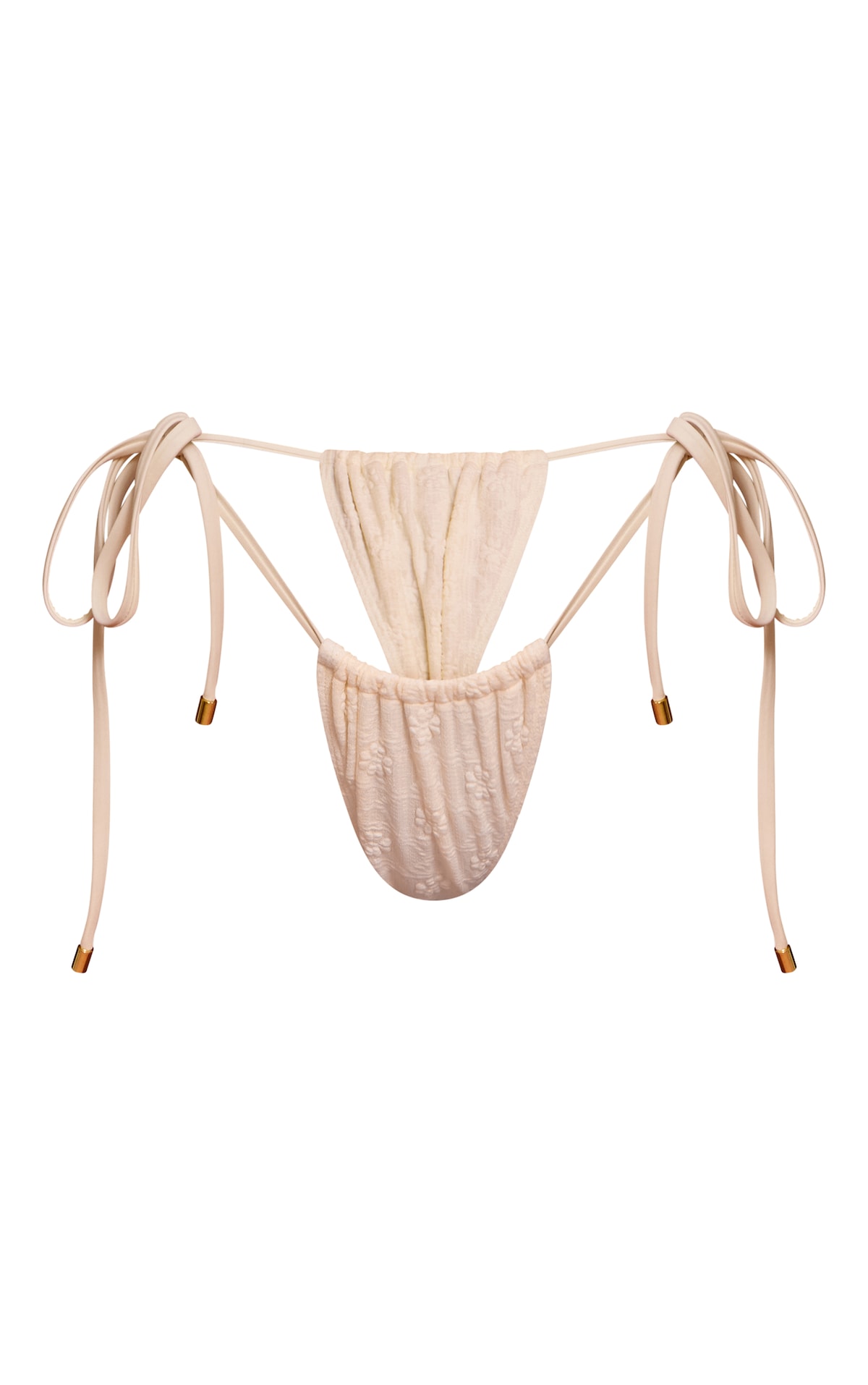 Cream Textured Floral Tie Side Bikini Bottoms | Swimwear | PLT USA