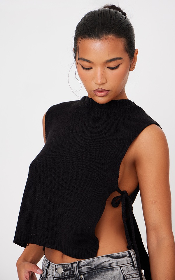 Black Split Side Knitted Vest | Knitwear | PrettyLittleThing AUS