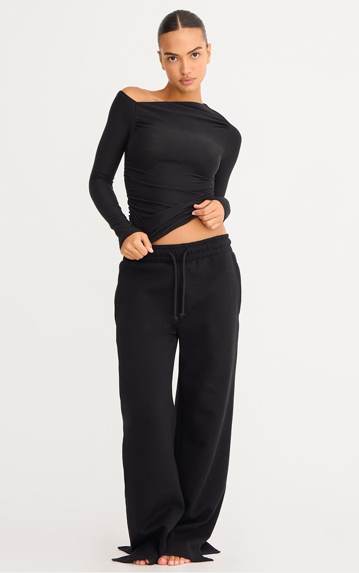 Black Soft Touch Asymmetric Detail Long Sleeve Top | Tops | PLT USA