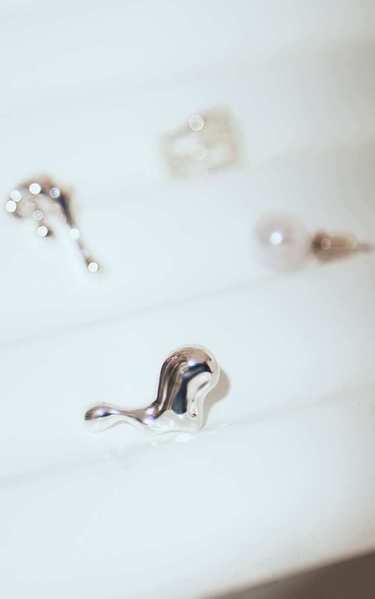 Silver Drip Stud & Cuff Multipack Earrings | PrettyLittleThing