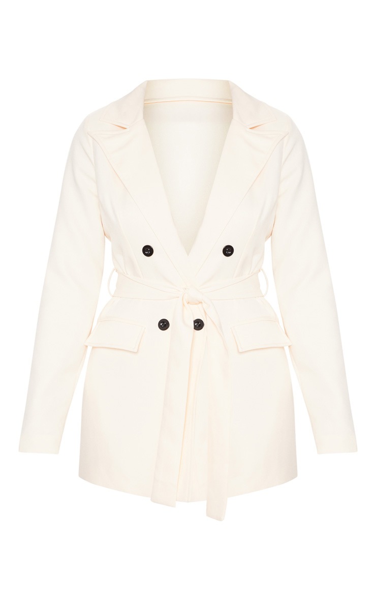 Cream Belted Longline Woven Blazer | Co-ords | PrettyLittleThing USA