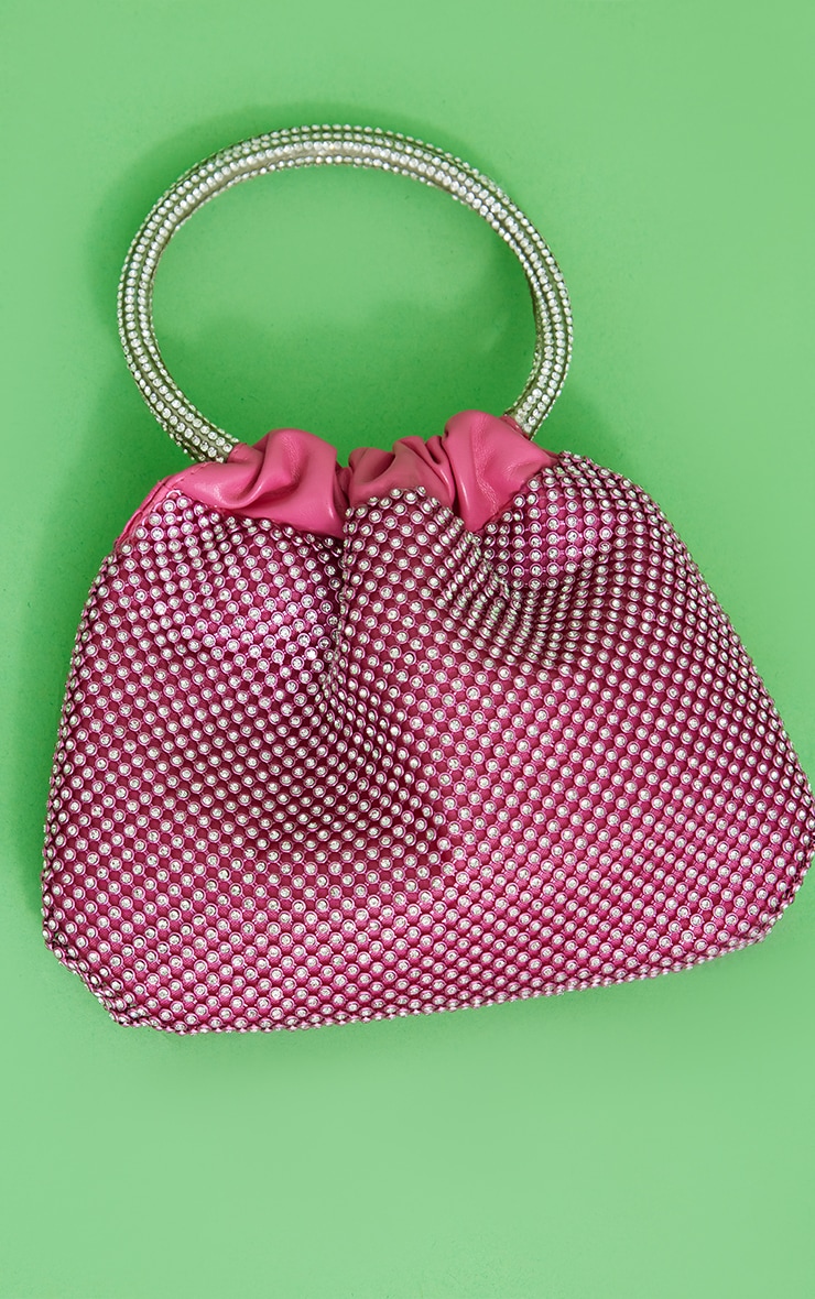 Bright Pink Diamante O Ring Handle Grab Bag | Accessories | PLT