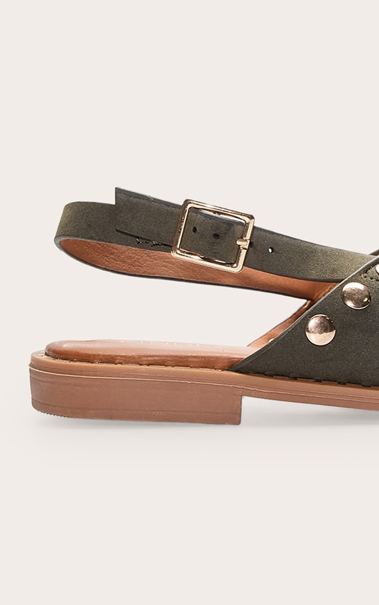 Khaki Faux Suede Studded Sling Back Sandal | Footwear | PLT