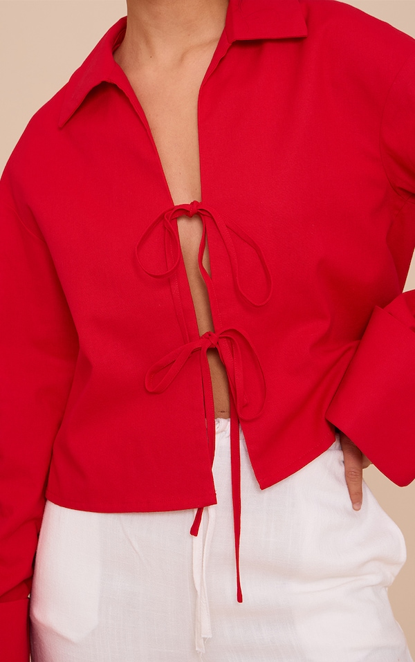 Tomato Tie Front Linen Look Collar Blazer | Tops | PLT