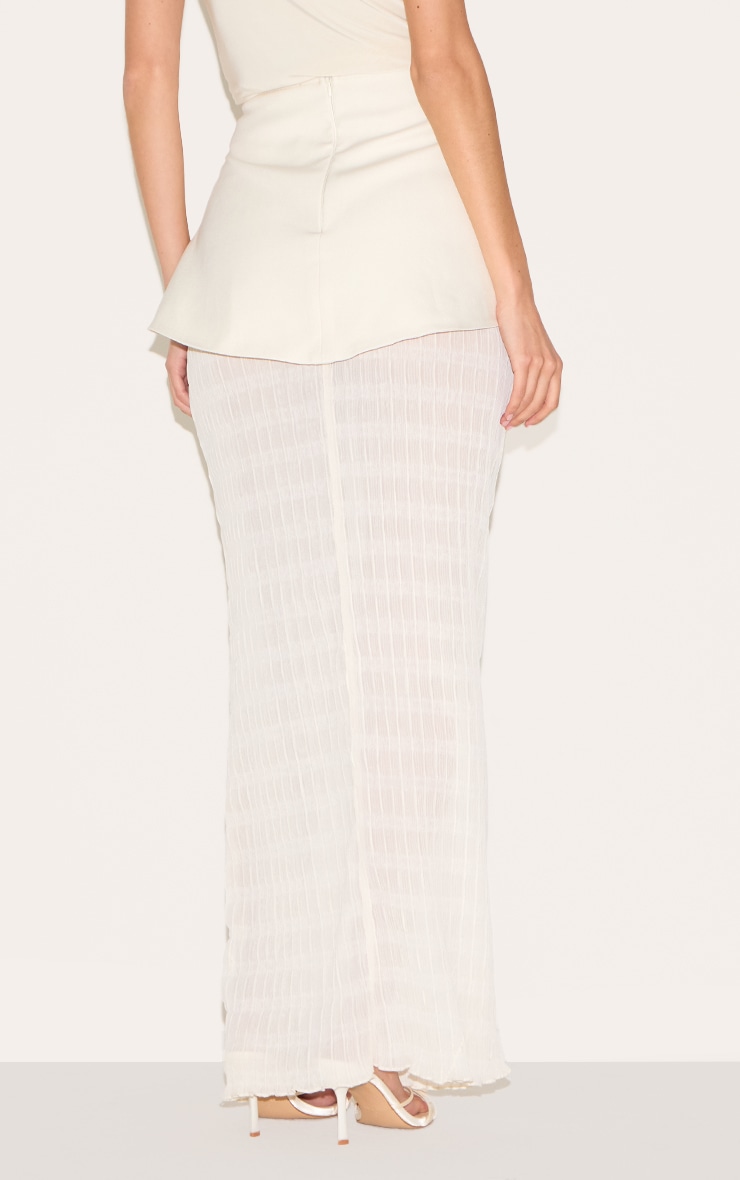 Cream Overlay Detail Textured Woven Maxi Skirt | Bottoms | PLT