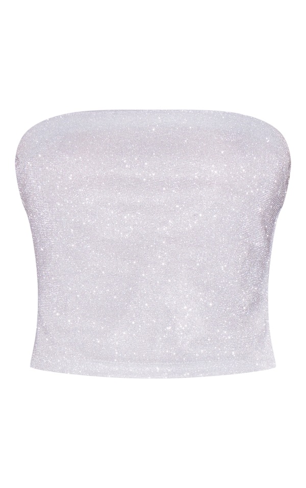 Silver Glitter Woven Bandeau Crop Top | Co-ords | PrettyLittleThing