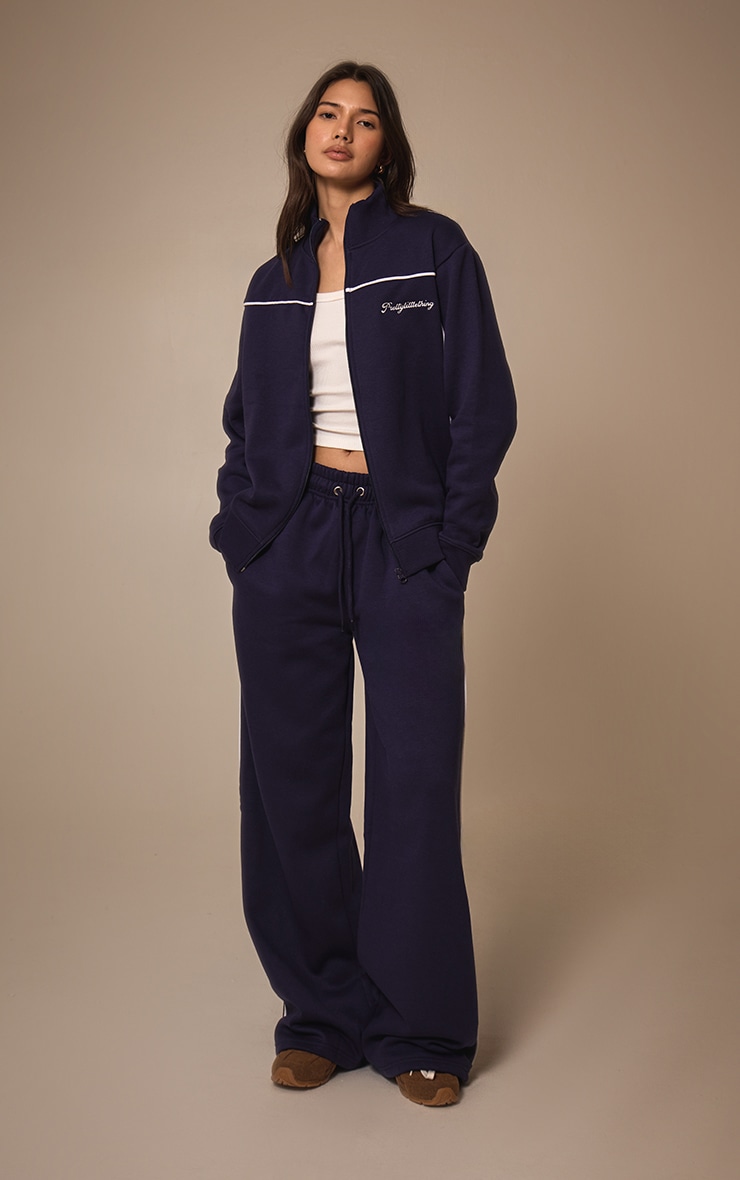 PLT Dark Blue Contrast Piping Zip Track Top | Athleisure | PLT