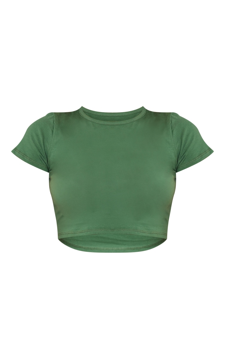 Dark Khaki Cotton Short Sleeve Crop Top | PrettyLittleThing USA