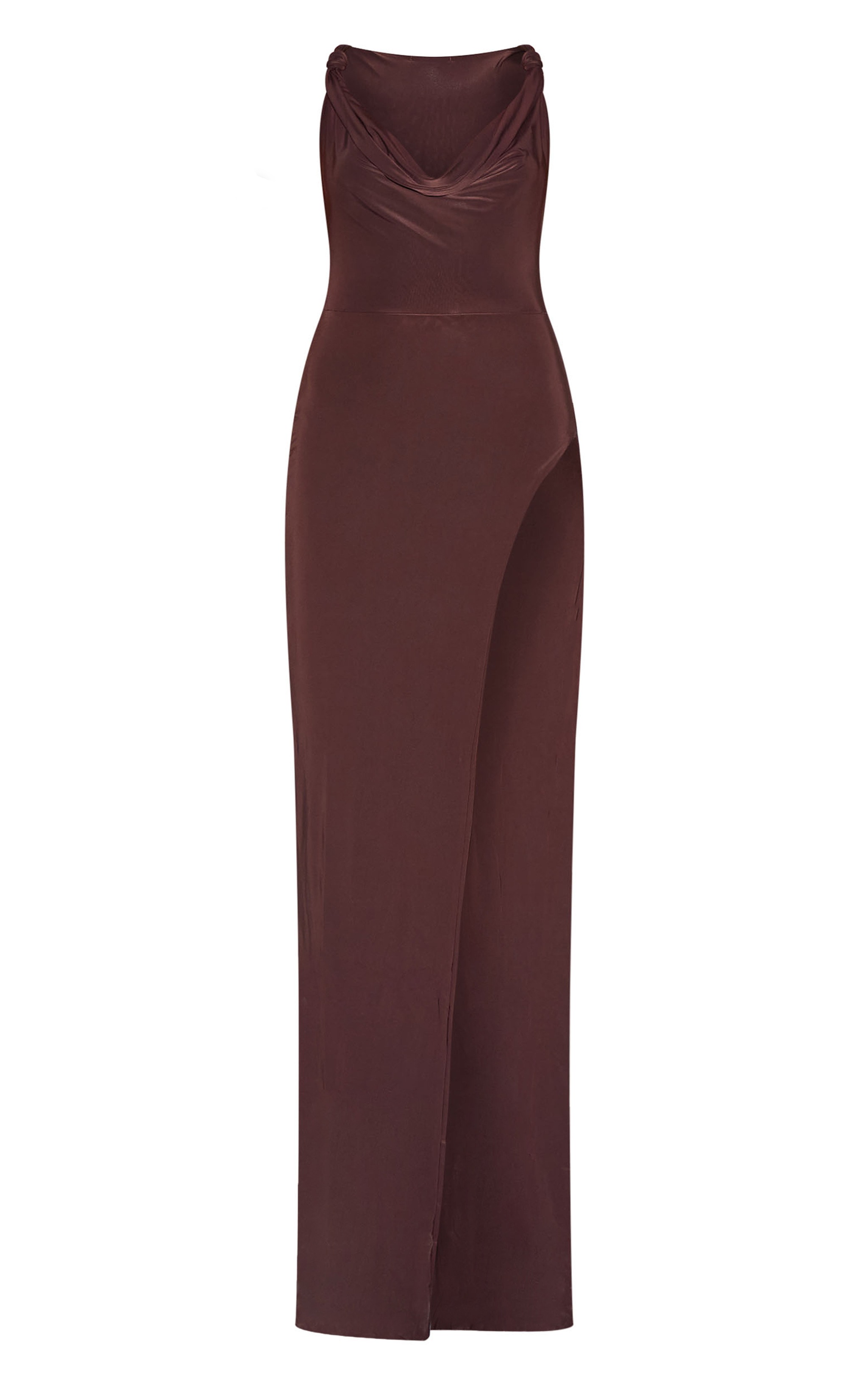 Dark Taupe Double Layer Draped Knotted Split Dress | Dresses ...