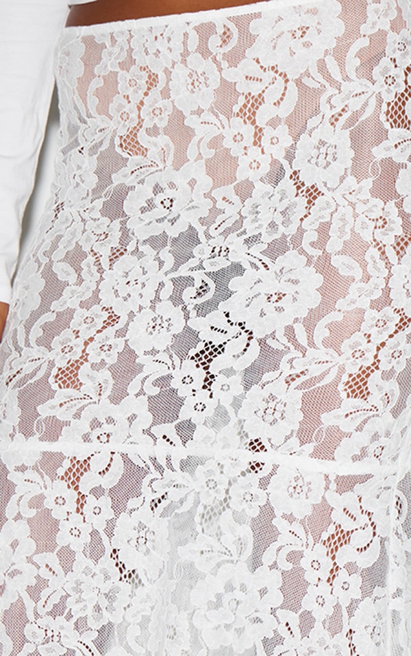 White Floral Lace Sheer Maxi Skirt | Bottoms | PrettyLittleThing CA