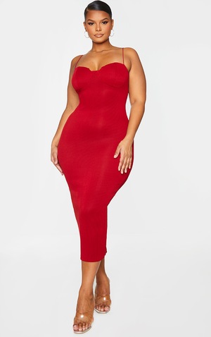 Plus Red Ruffle Detail Wrap Dress | Plus Size | PrettyLittleThing