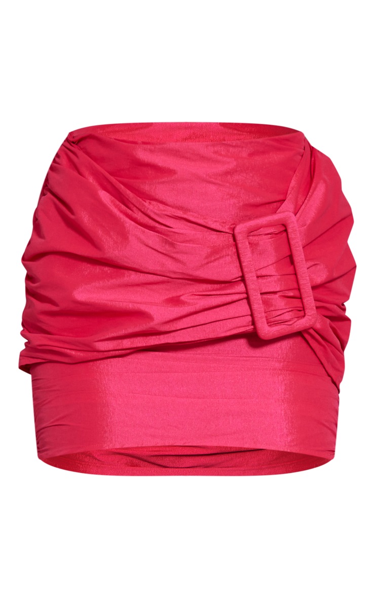 Hot Pink High Shine Buckle Detail Mini Skirt Prettylittlething