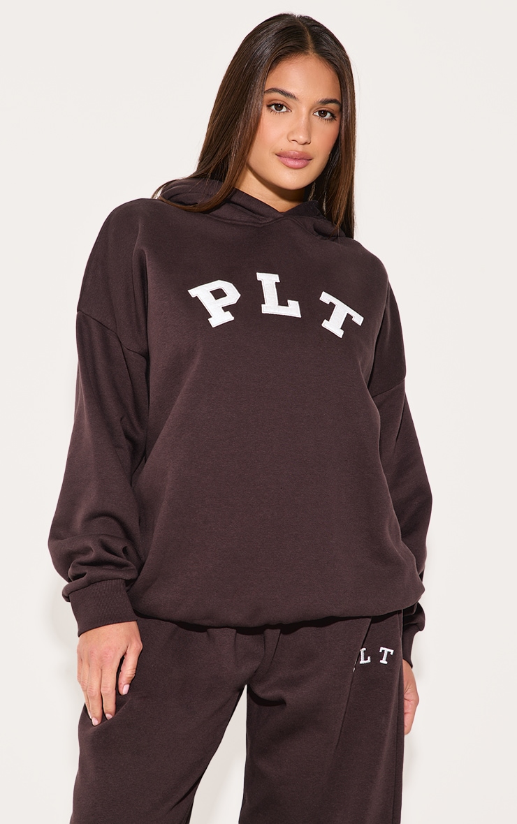 PLT Chocolate Contrasting Logo Oversized Hoodie | Athleisure | PLT