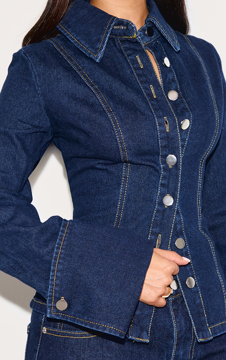 Petite Indigo Blue Wash Fitted Denim Shirt | Petite | PLT