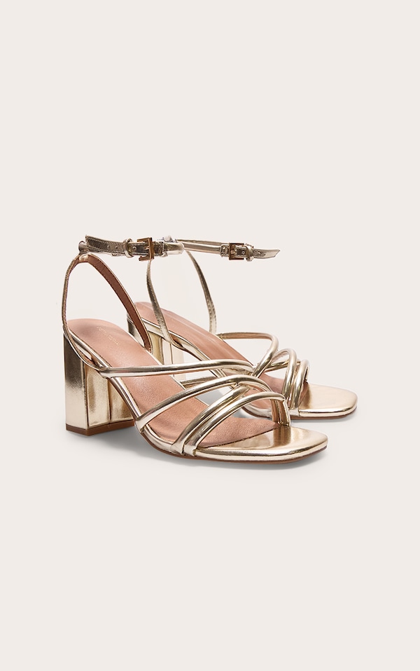 Gold Metallic Multi Strap Block Heeled Sandals | Footwear ...
