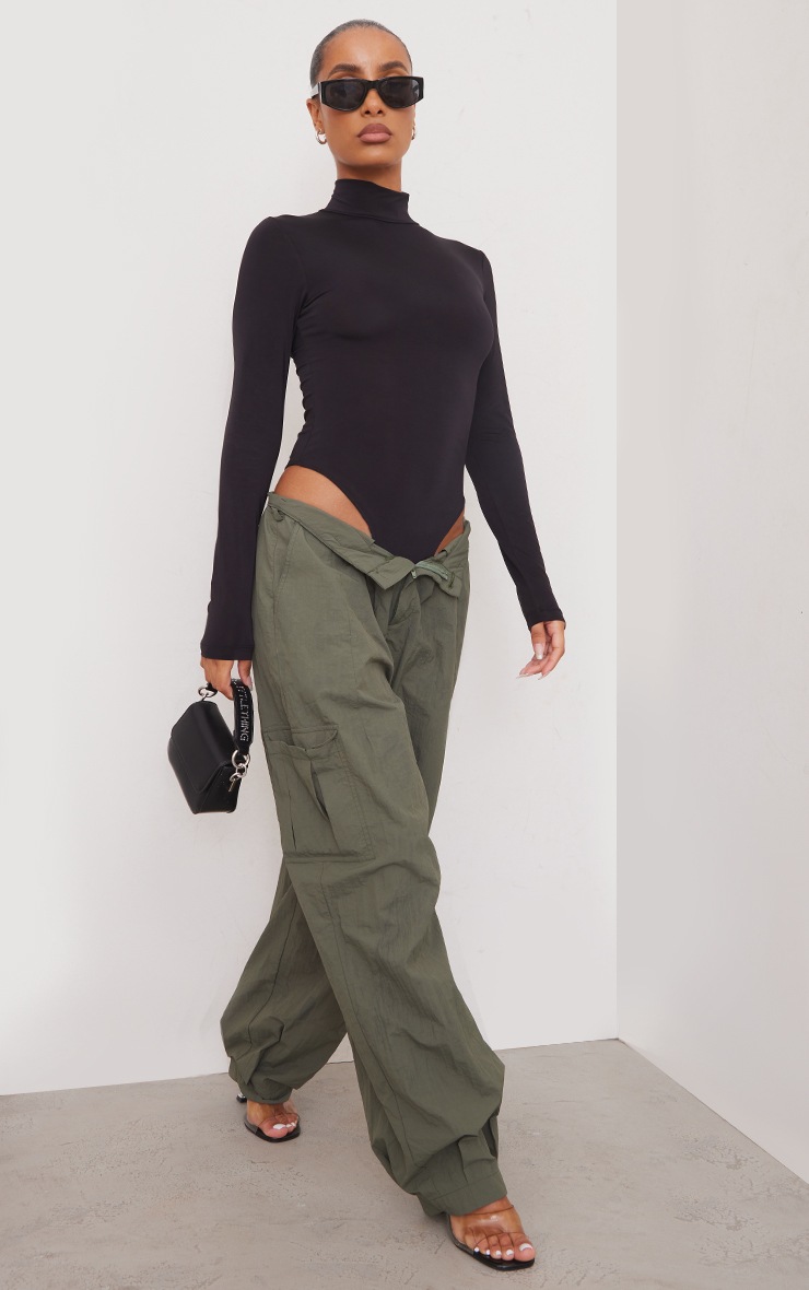 Basic Intense Black High Neck Long Sleeve Bodysuit | Tops ...