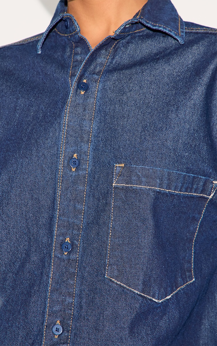 Dark Indigo Dip Hem Button Up Denim Shirt | Denim | PLT