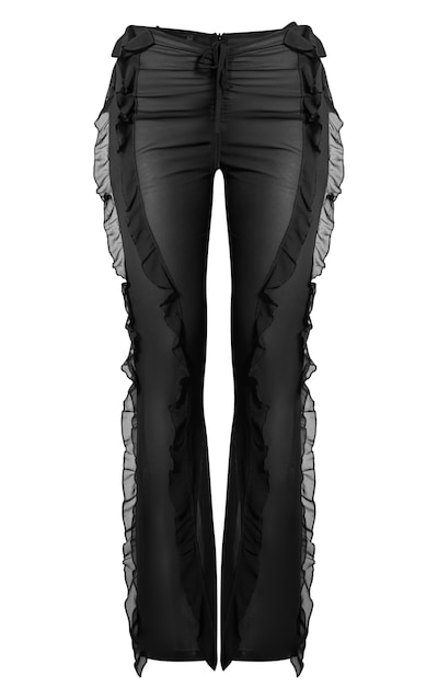 Black Chiffon Ruffle Dipped Waist Flared Pants | Co-ords ...