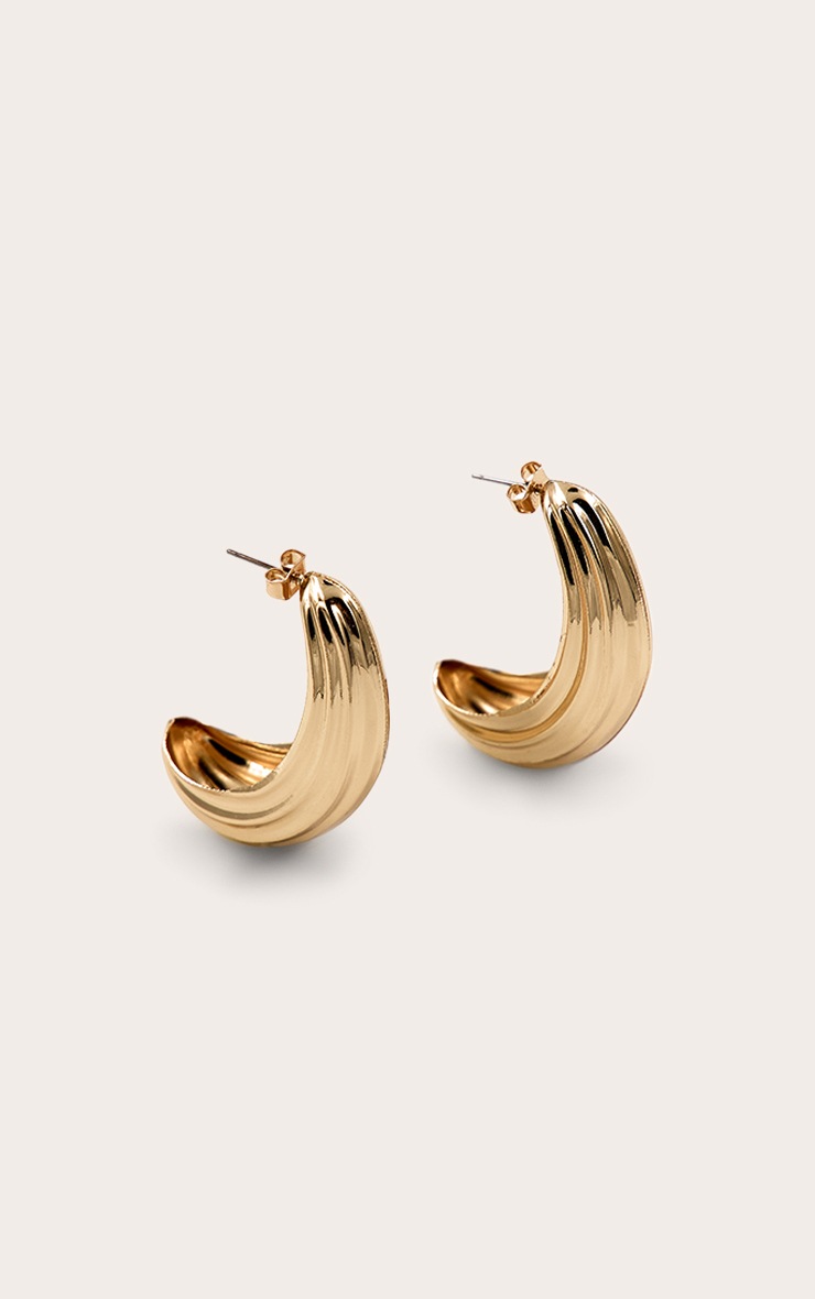 Gold Curved Textured Hollow Hoop Earrings | Accessories | PLT