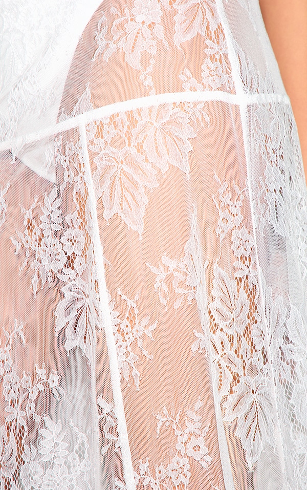 White Panties Insert Floral Lace Sheer Maxi Skirt | Bottoms | PLT USA