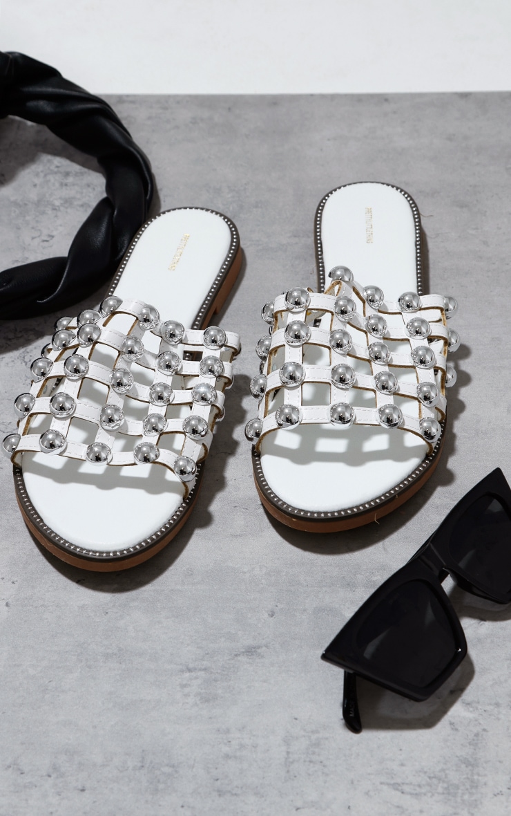 Alisa White Large Studded Sliders | Footwear | PLT
