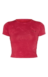 Red Washed Cotton Longline Fitted T-shirt | Athleisure | PLT