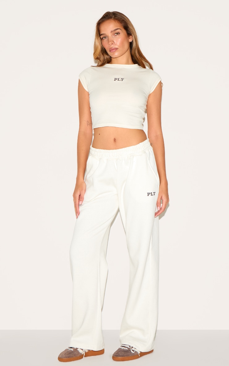 PLT Cream Contrast Embroidery Low Rise Joggers | Sweat ...
