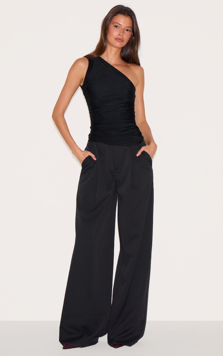 Black Stretch Slinky Ruched Side Long Top | Tops | PrettyLittleThing USA