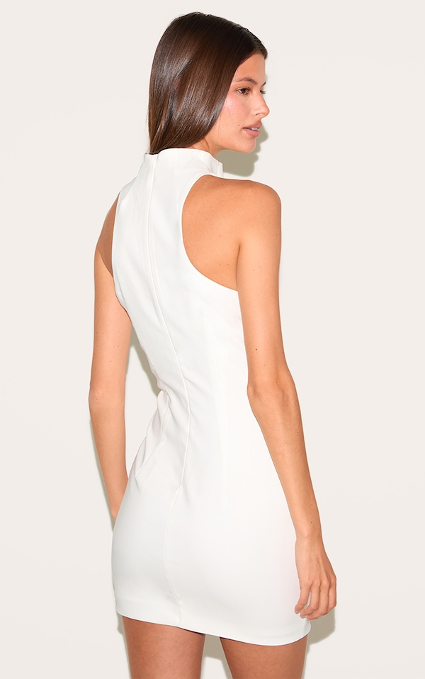 Cream Keyhole Open Front Tailored Woven Dress | Dresses | PLT