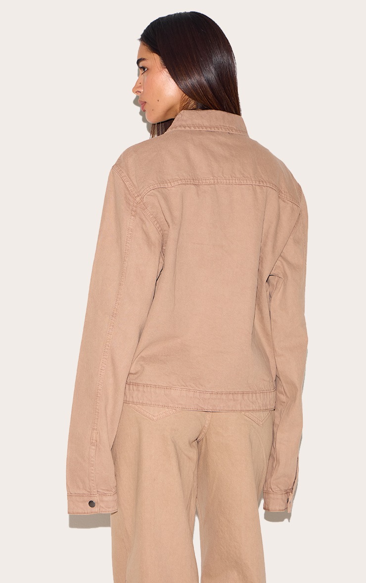 Taupe Boxy Contrast Seam Carpenter Denim Jacket | Denim | PLT USA