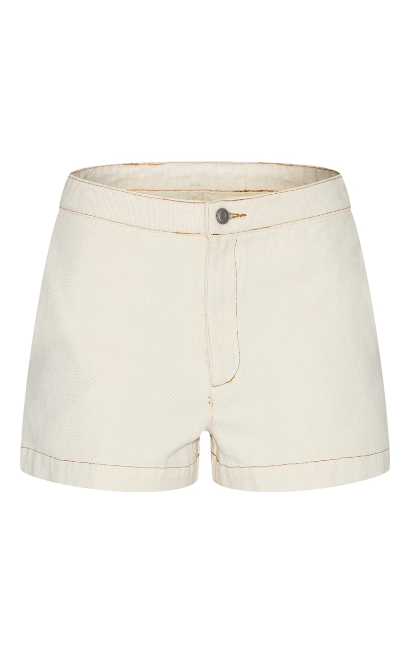Ecru Textured Denim High Waist Tailored Short | Denim ...