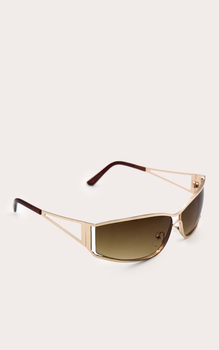 Gold Trim Frame Visor Sunglasses | Accessories | PrettyLittleThing USA