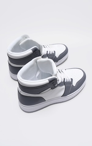 Grey White PU Contrast Chunky Sole Hi Top Sneakers | Footwear ...