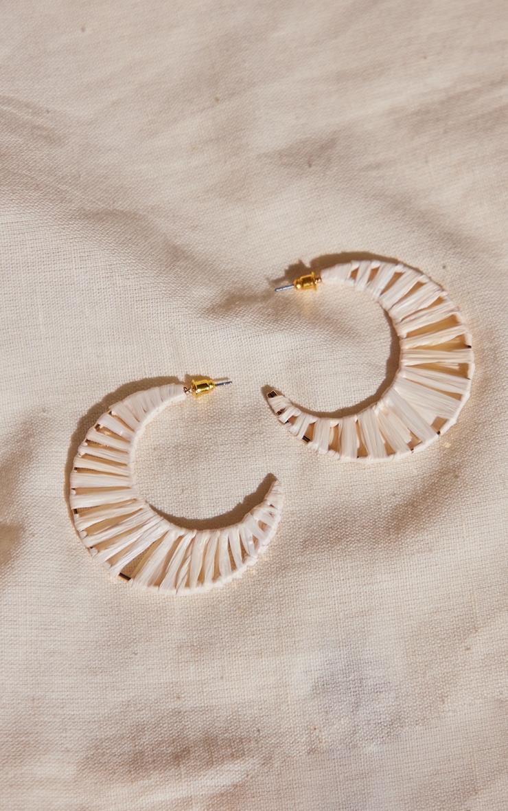 Natural Raffia Wrap Hoop Earrings | Accessories | PrettyLittleThing QA