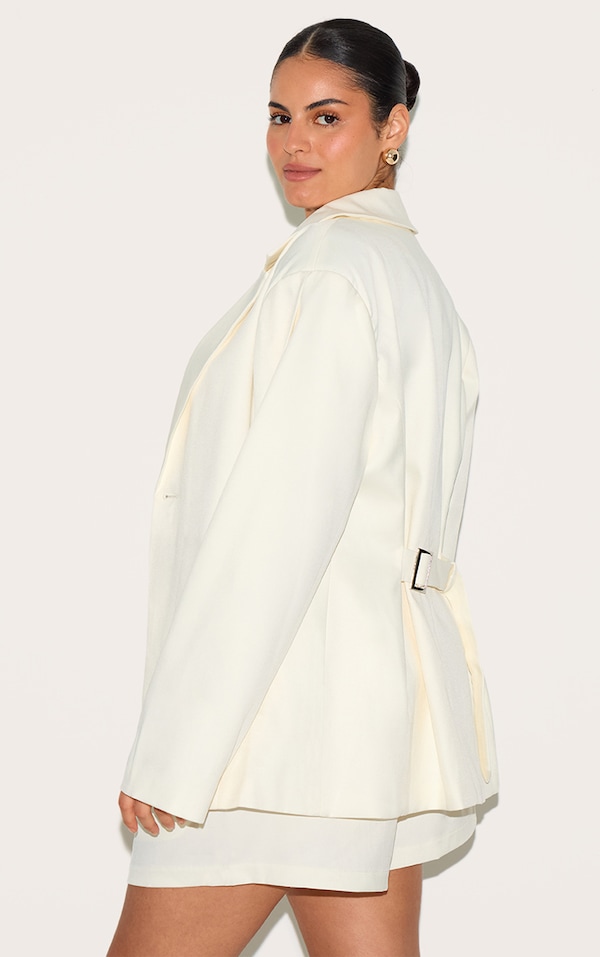 Plus Cream Tailored Woven Cinch Waist Blazer | Plus Size | PLT USA