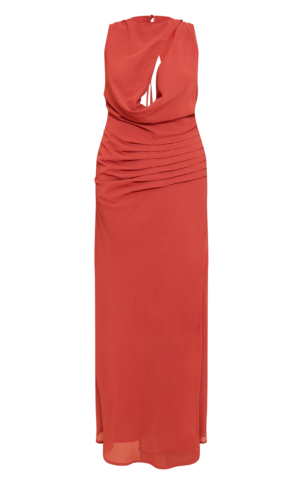 Burnt Orange Chiffon Keyhole Ruched Maxi Dress | Dresses | PLT