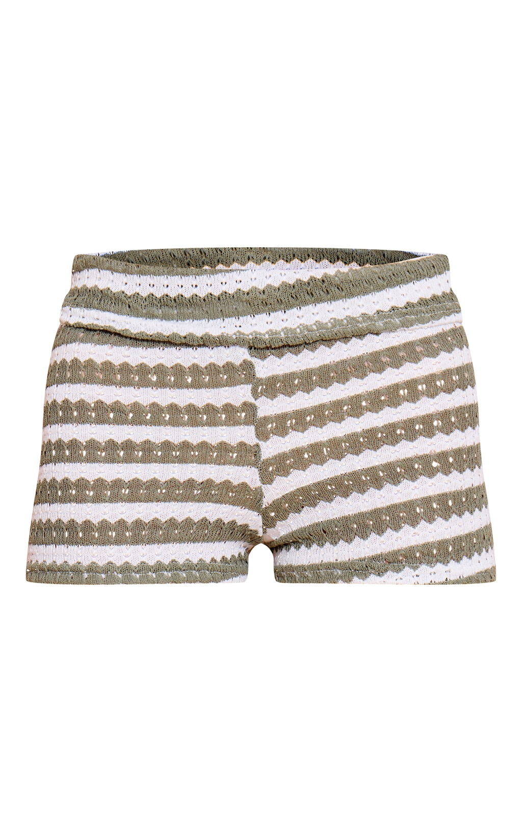 Olive Striped Textured Jersey Fold Over Shorts | Bottoms | PLT