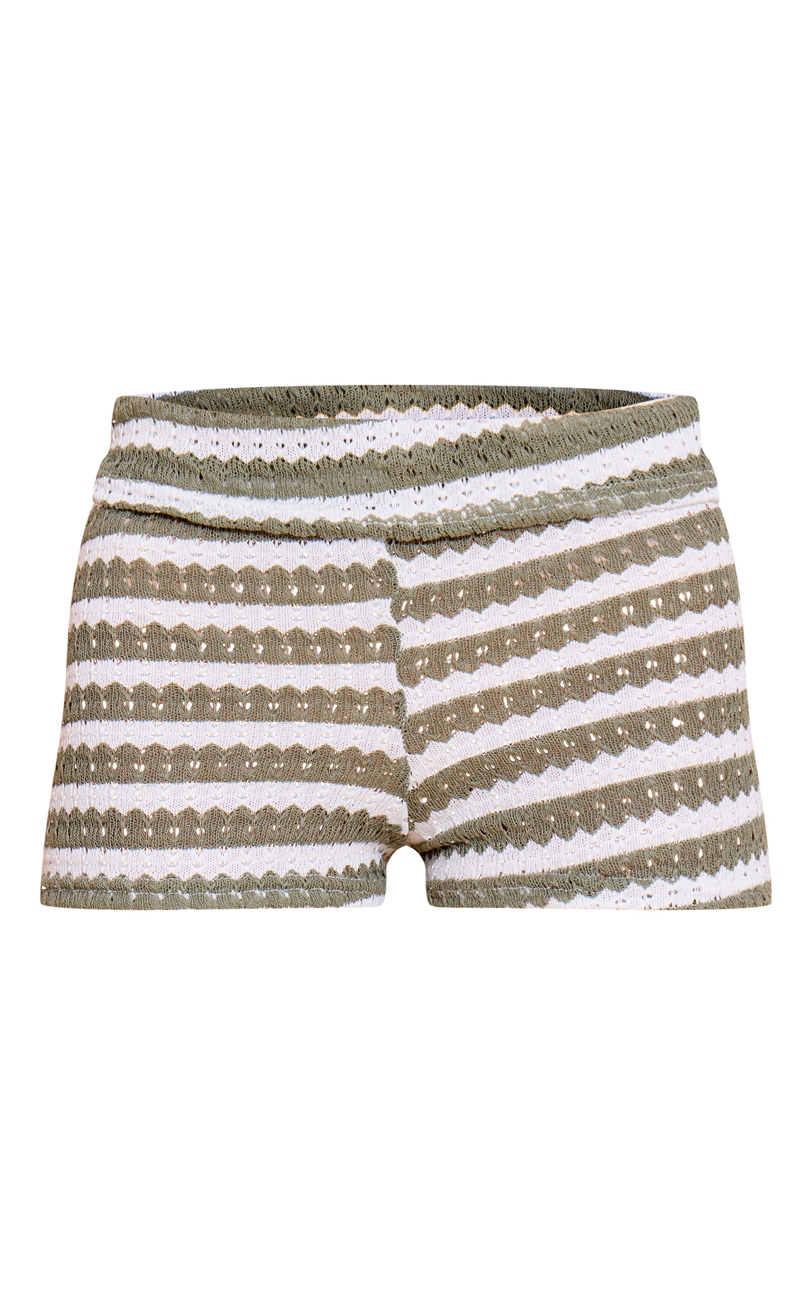 Olive Striped Textured Jersey Fold Over Shorts | Bottoms | PLT