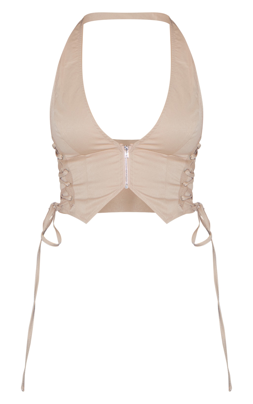 Stone Cargo Lace Up Side Zip Up Crop Top | Tops | PrettyLittleThing AUS