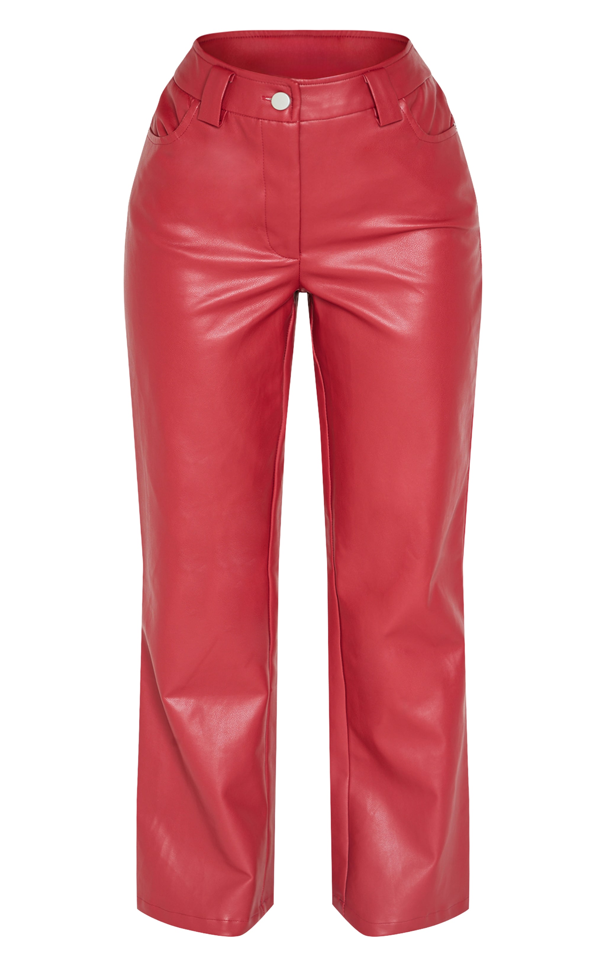 Petite Dark Red Faux Leather Flared Trousers Petite PrettyLittleThing CA