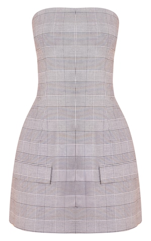 Charcoal Check Tailored Bandeau Bodycon Dress | Dresses | PLT