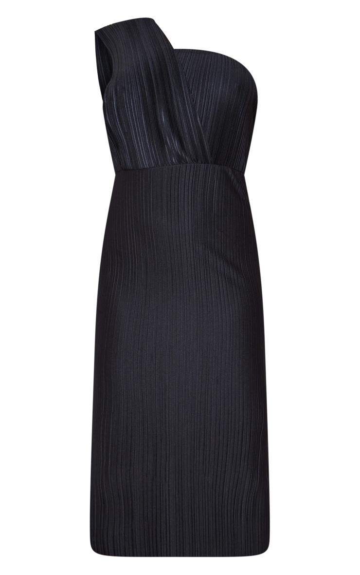Black One Shoulder Plisse Midi Dress | Dresses | PrettyLittleThing USA