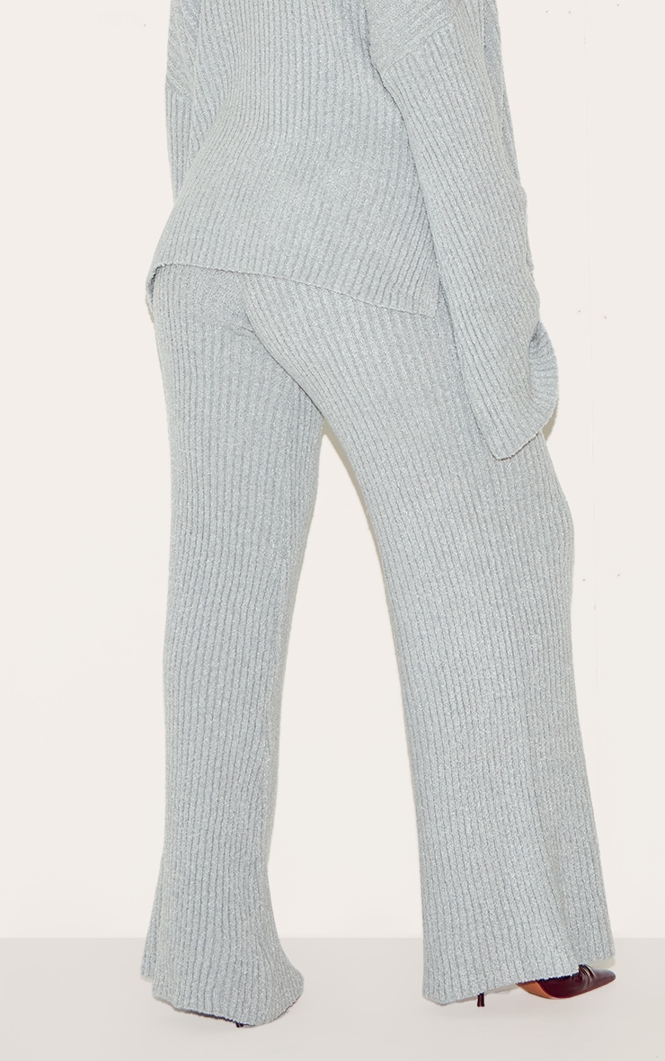 Plus Ash Grey Rib Boucle Knit Wide Leg Trouser | Plus Size | PLT