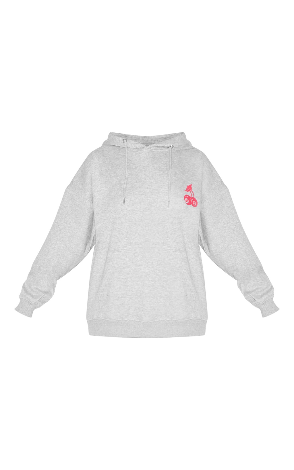 Grey Marl Cherry Print Oversized Hoodie | Sweat | PrettyLittleThing